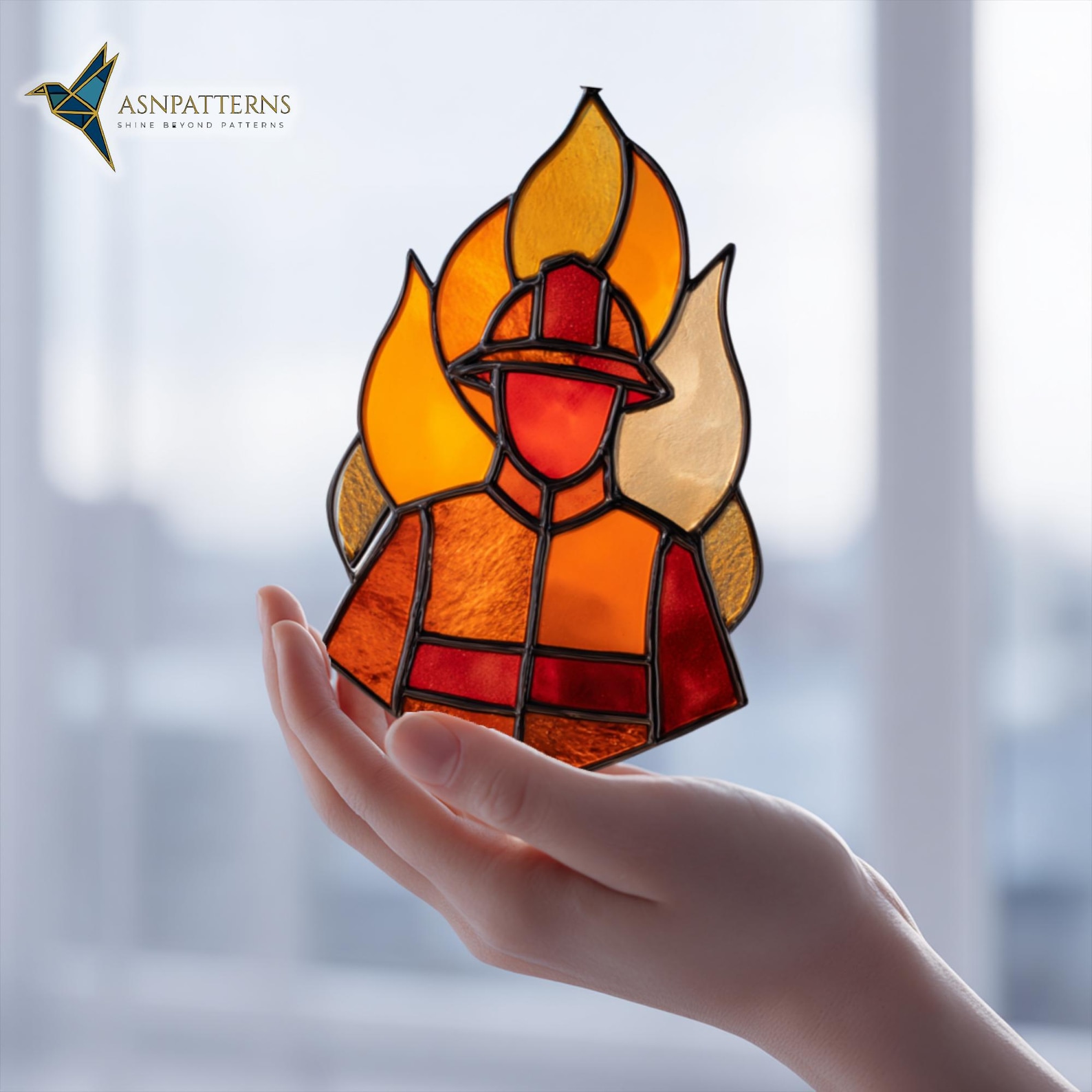 Firefighter Stained Glass Pattern, Fire Ma Suncatcher Template, DIY ...