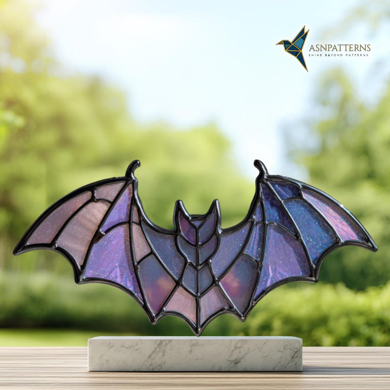 Halloween Bat Stained Glass Pattern, Bat Suncatcher, Stained Glass Bat ...