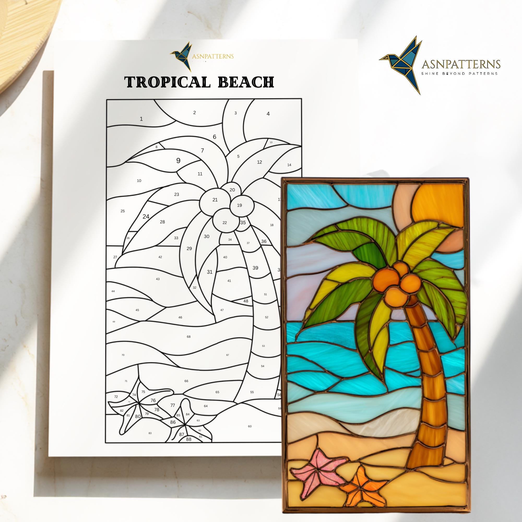 Tropical Beach Stained Glass Pattern, Beach Suncatcher PDF Template ...