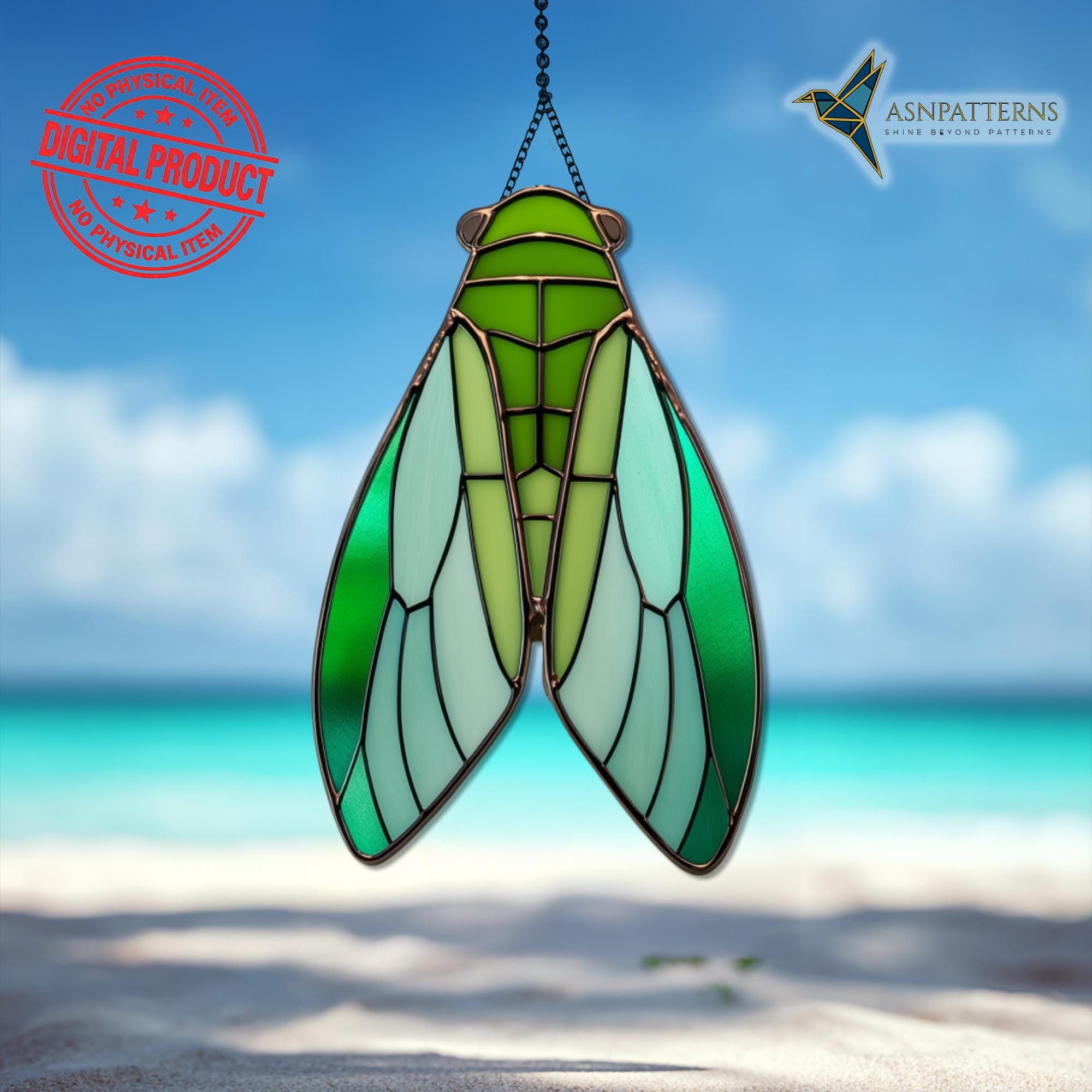 Cicada Stained Glass Pattern, Cicada Suncatcher, Stained Glass Green ...
