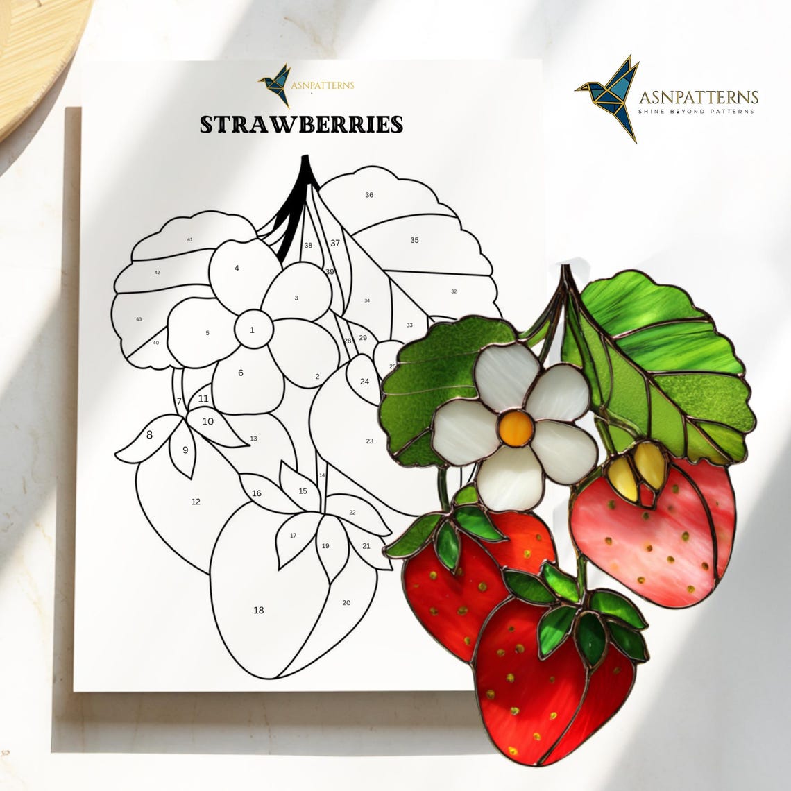 Strawberries Stained Glass Pattern, Red Strawberry Suncatcher PDF ...