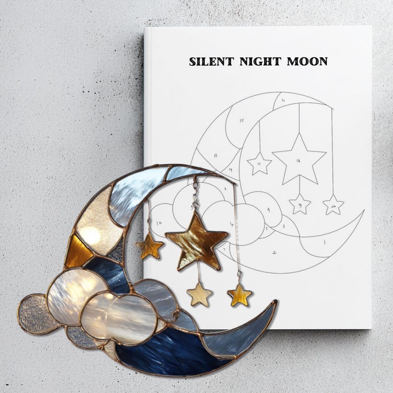 Night Moon Stained Glass Pattern, Moon and Cloud Suncatcher PDF ...