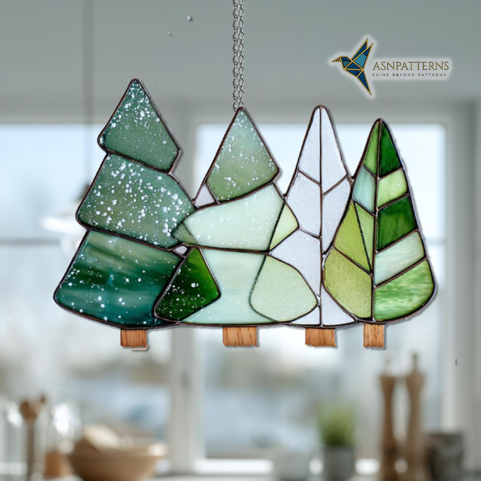 Winter Pine Tree V2 Stained Glass Pattern, Winter Suncatcher, Stained ...
