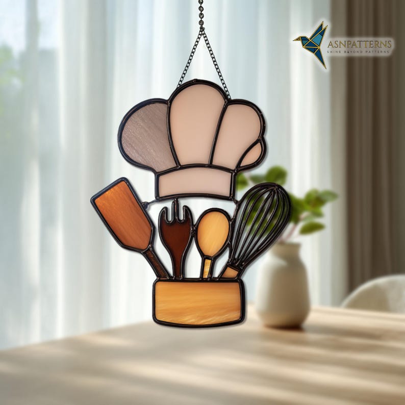Chef Tools Stained Glass Pattern, Chef Tools Suncatcher Template, DIY ...