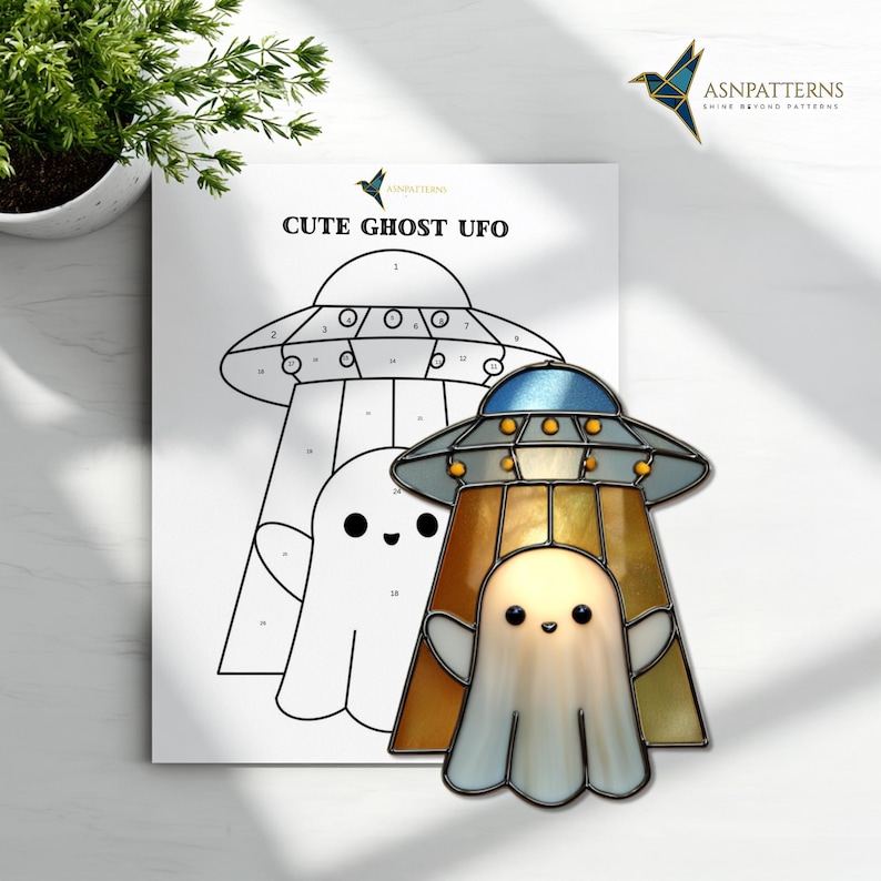 Ghost UFO Stained Glass Pattern, Cute Ghost Suncatcher Template ...