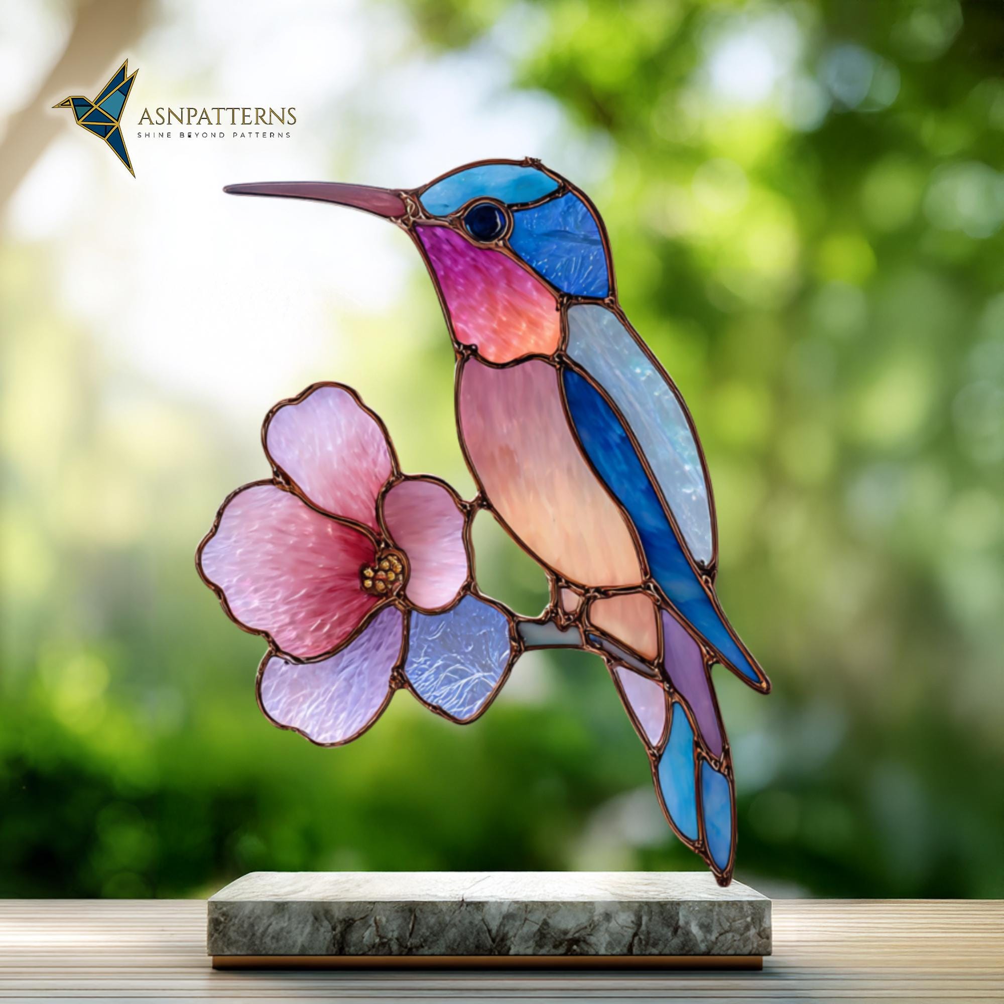 Hummingbird on Flower Stained Glass Pattern, Hummingbird Suncatcher ...