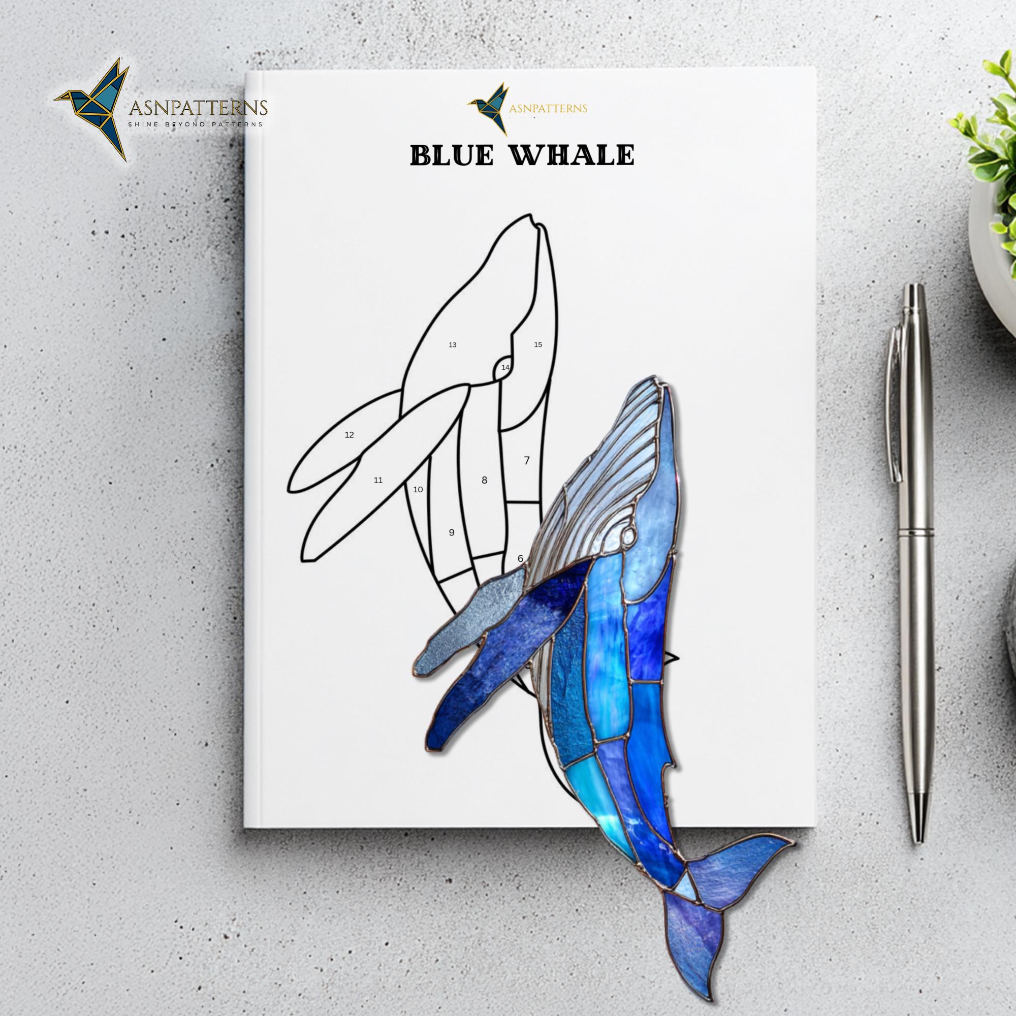 Blue Whale Stained Glass Pattern, Whale Suncatcher PDF Template ...