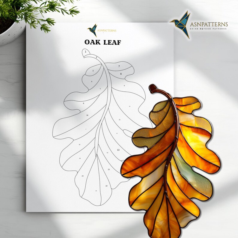 Oak Leaf Stained Glass Pattern, Leaf Suncatcher Template, DIY Hand ...