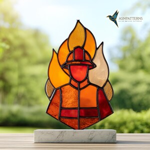 Firefighter Stained Glass Pattern, Fire Ma Suncatcher Template, DIY ...