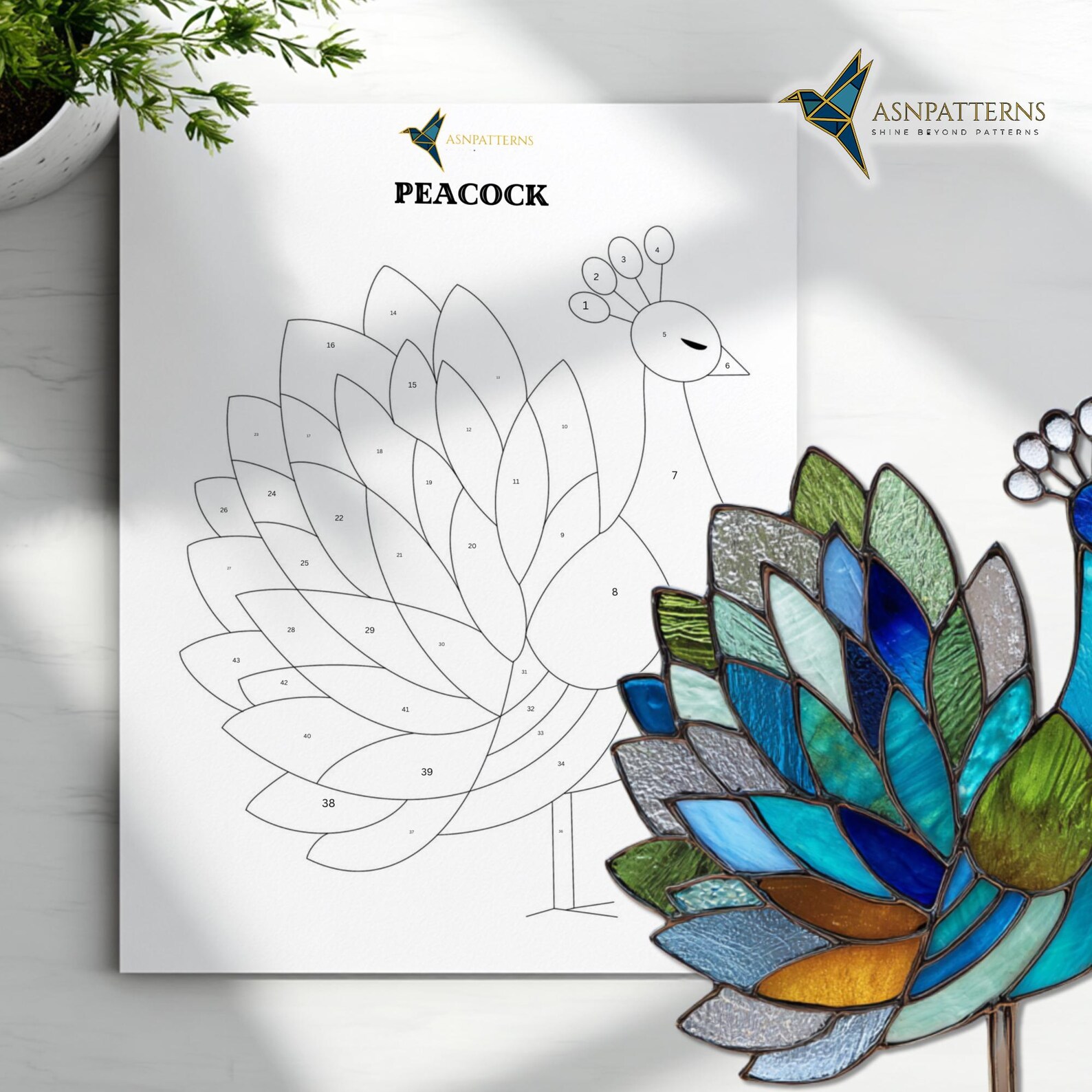 Peacock Stained Glass Pattern, Peacock Suncatcher Template, DIY Hand ...
