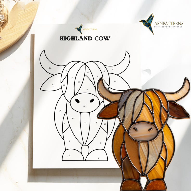 Highland Cow Stained Glass Pattern, Highland Cow Suncatcher, Stained ...