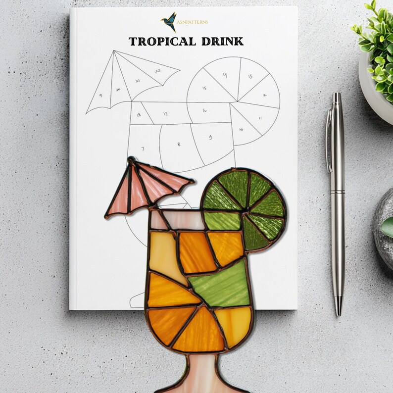 Tropical Drink Stained Glass Pattern, Tropical Juice Suncatcher ...