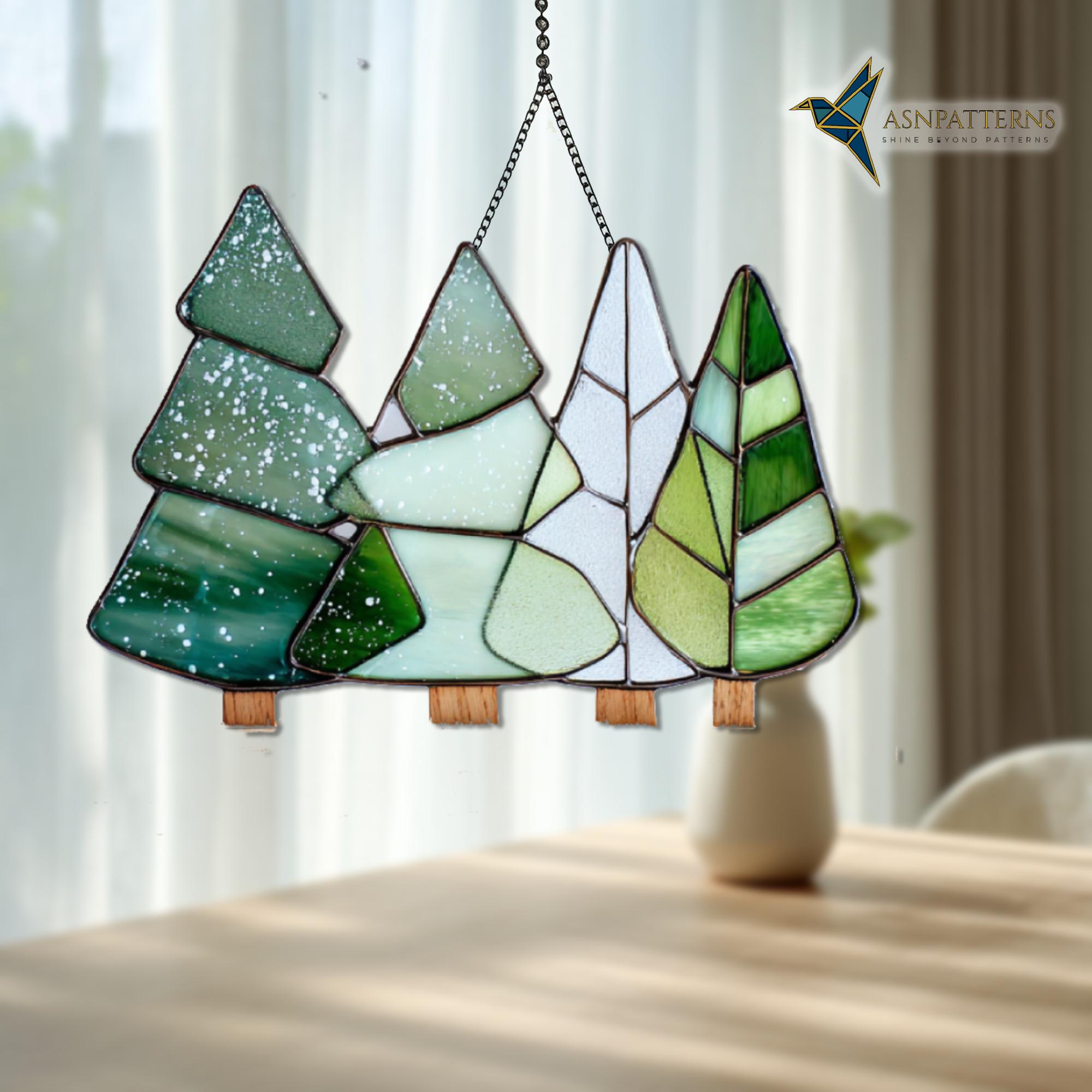 Winter Pine Tree V2 Stained Glass Pattern, Winter Suncatcher, Stained ...