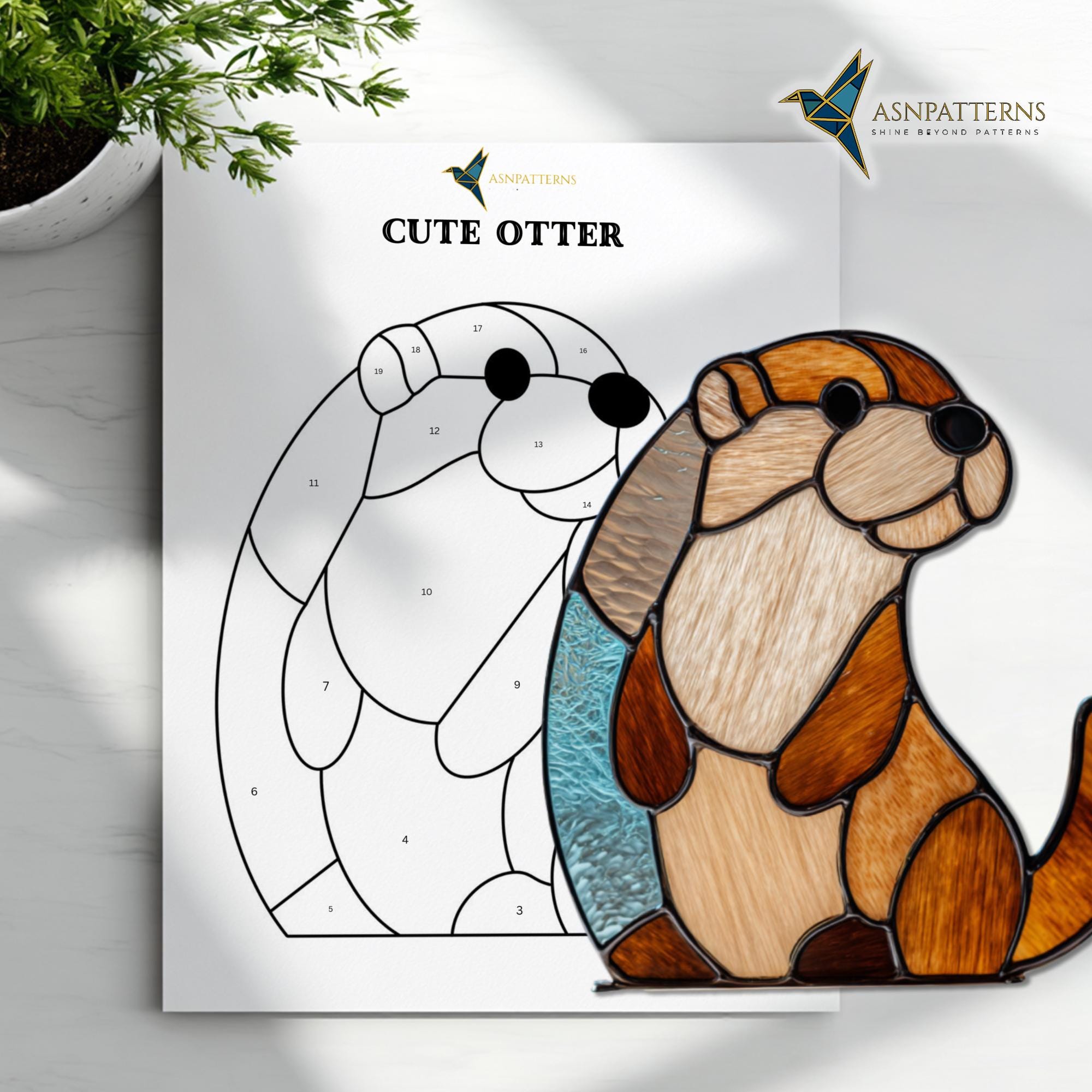 Cute Otter Stained Glass Pattern, Otter Suncatcher PDF Template ...