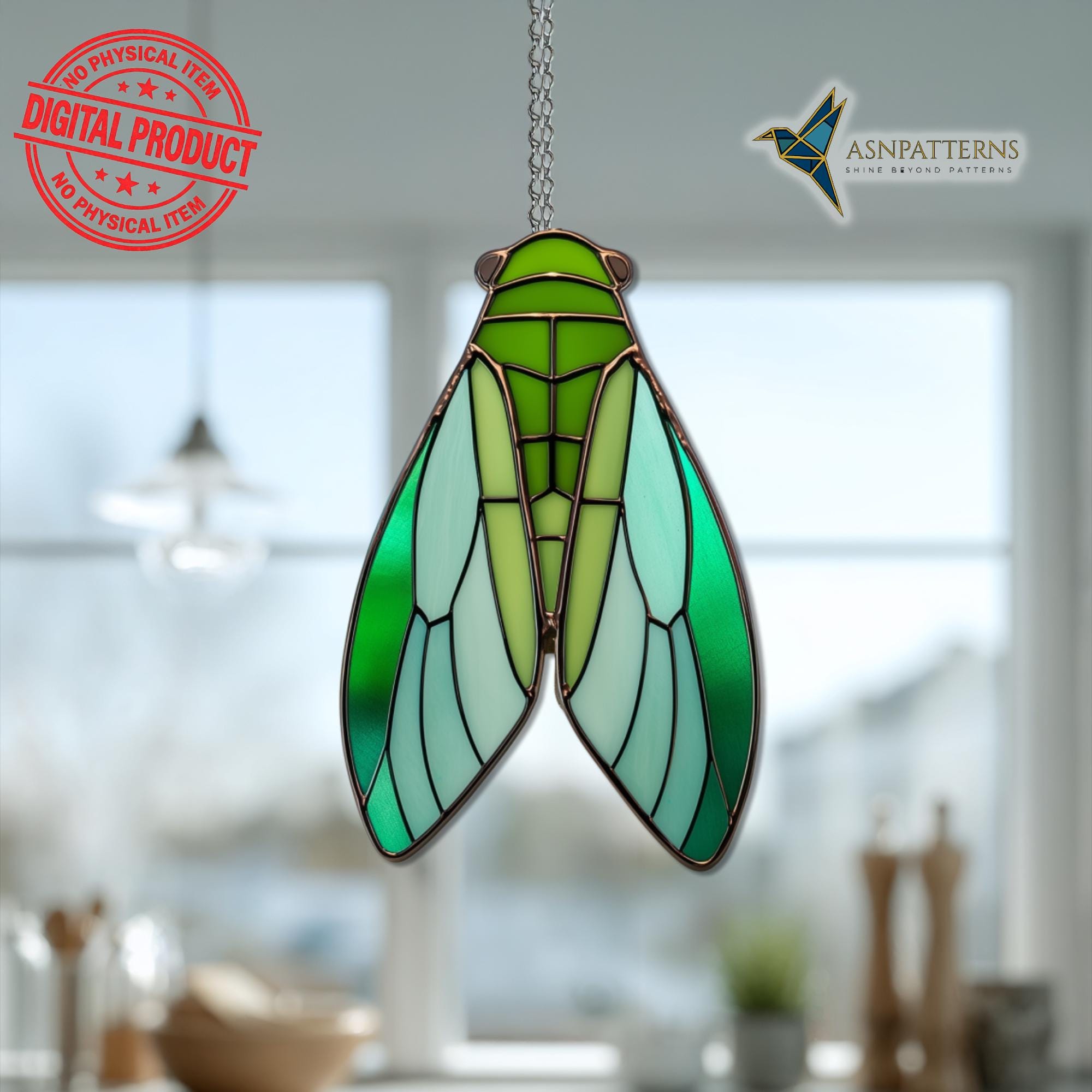 Cicada Stained Glass Pattern, Cicada Suncatcher, Stained Glass Green ...