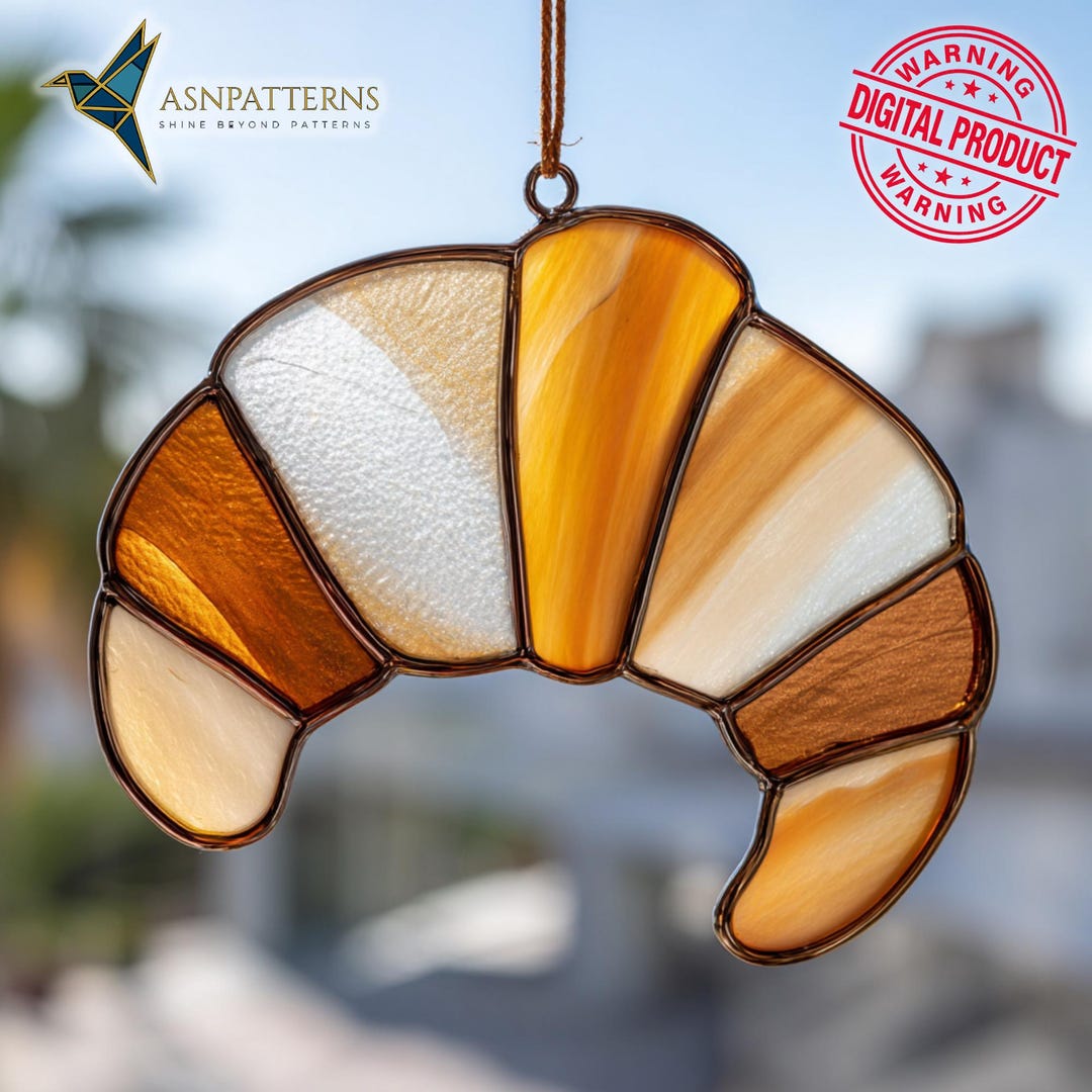 Croissant Stained Glass Pattern, Croissant Suncatcher, Stained Glass ...