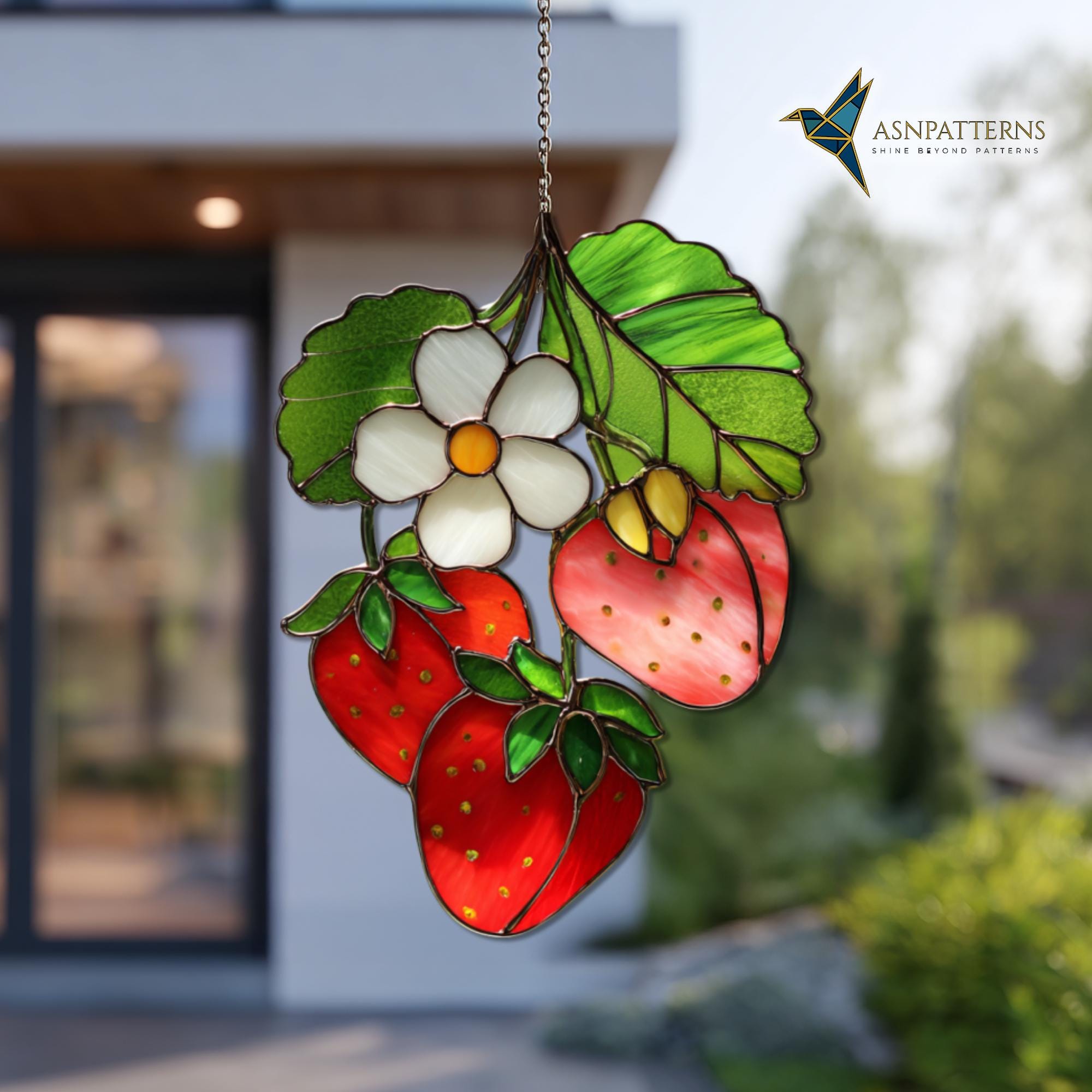 Strawberries Stained Glass Pattern, Red Strawberry Suncatcher PDF ...