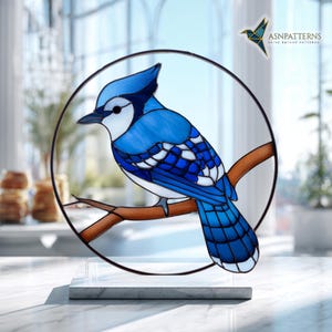 Blue Jay Stained Glass Pattern, Blue Jay Suncatcher Template, DIY Glass ...