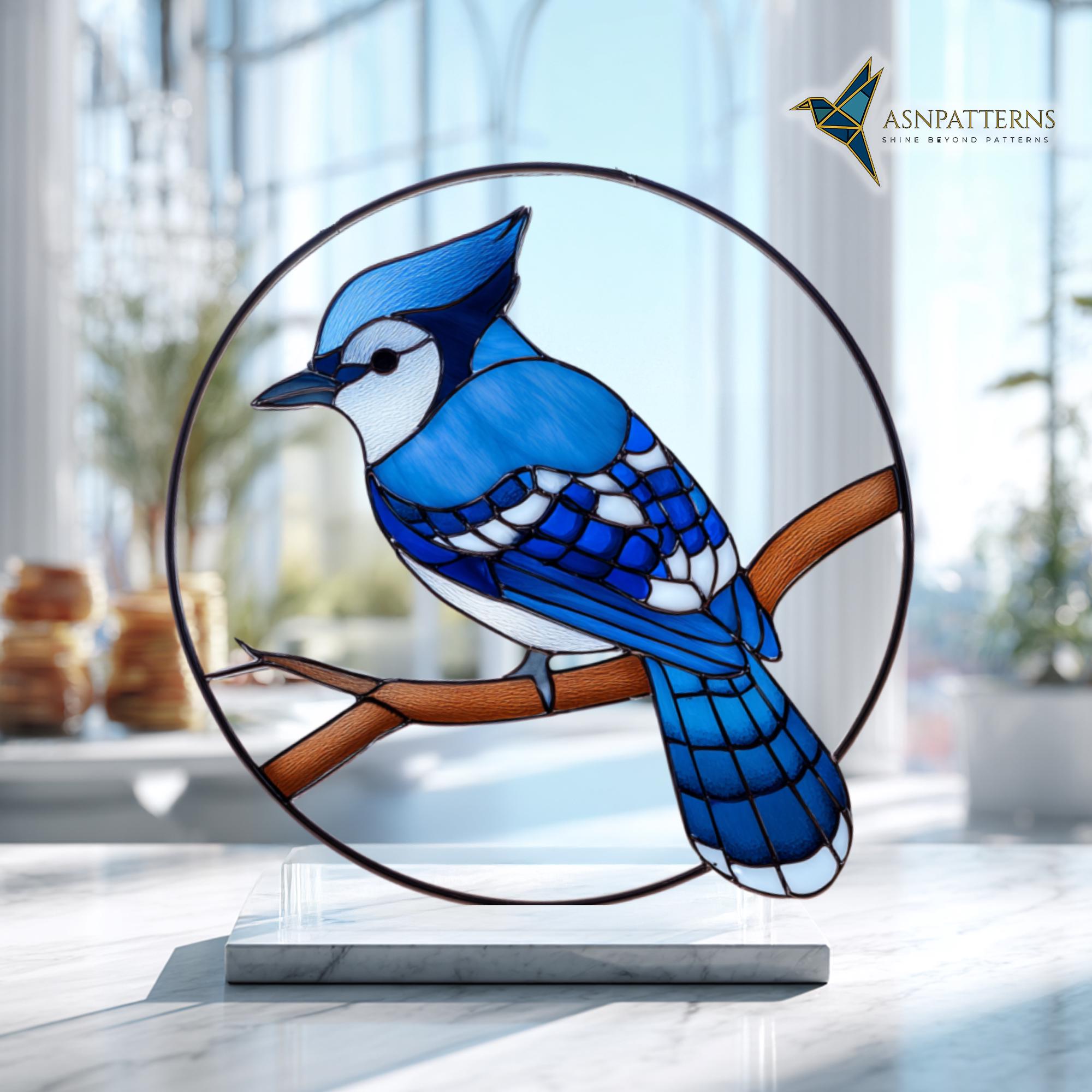 Blue Jay Stained Glass Pattern, Blue Jay Suncatcher Template, DIY Glass ...