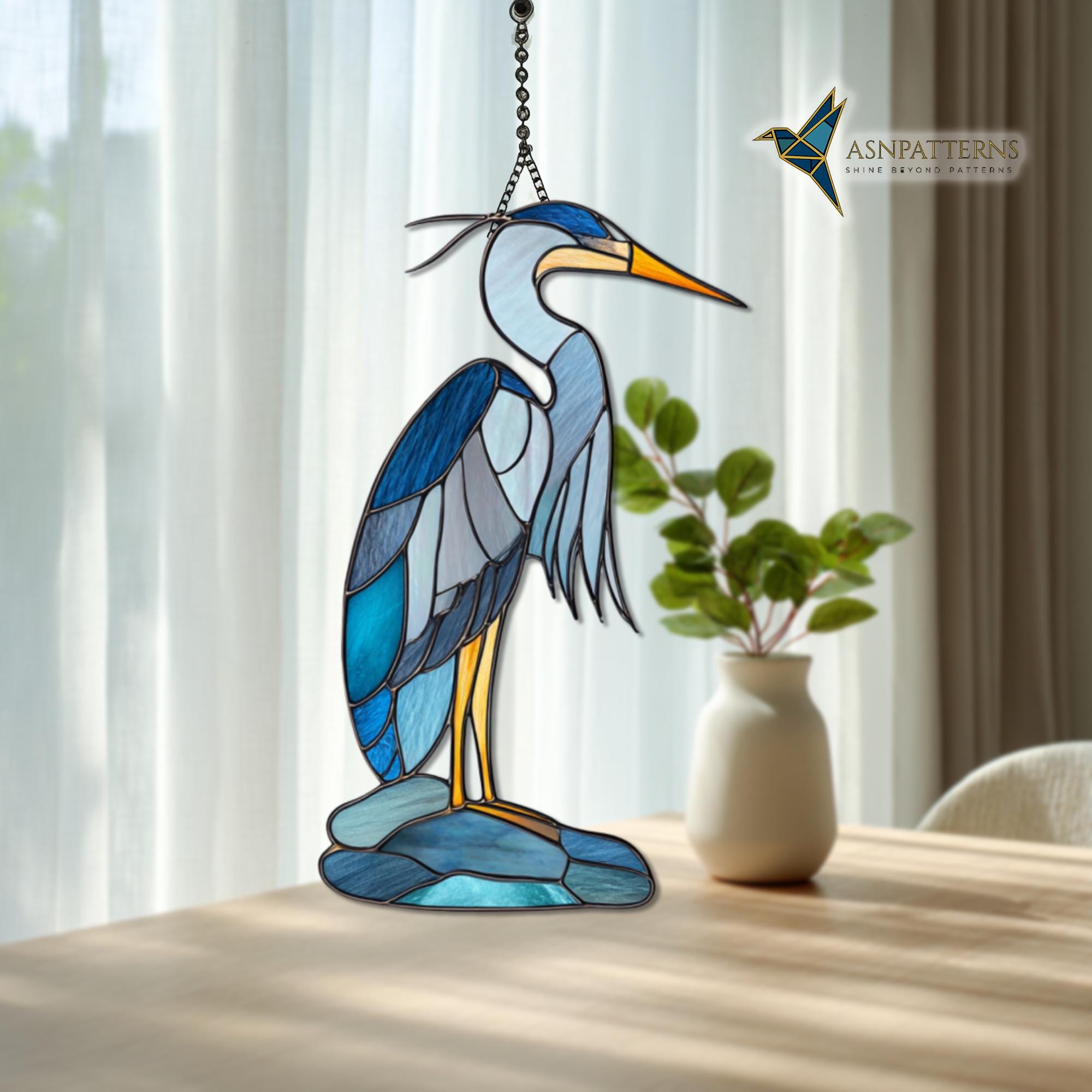 Blue Heron Stained Glass Pattern, Blue Heron Suncatcher, Stained Glass ...