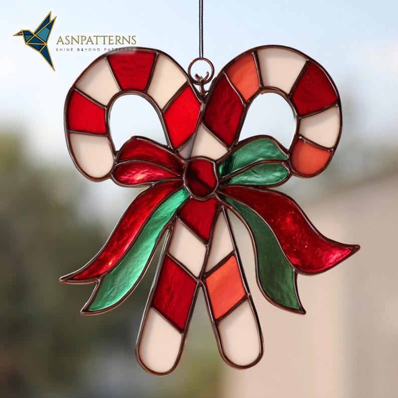 Candy Canes Stained Glass Pattern, Candy Canes Suncatcher, Stained ...