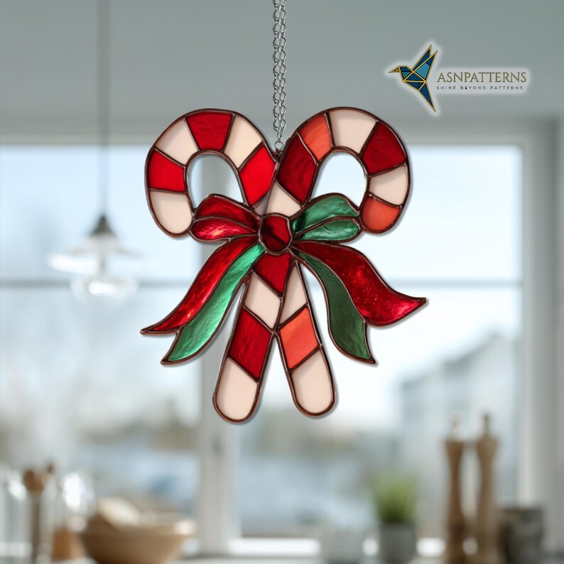 Candy Canes Stained Glass Pattern, Candy Canes Suncatcher, Stained ...