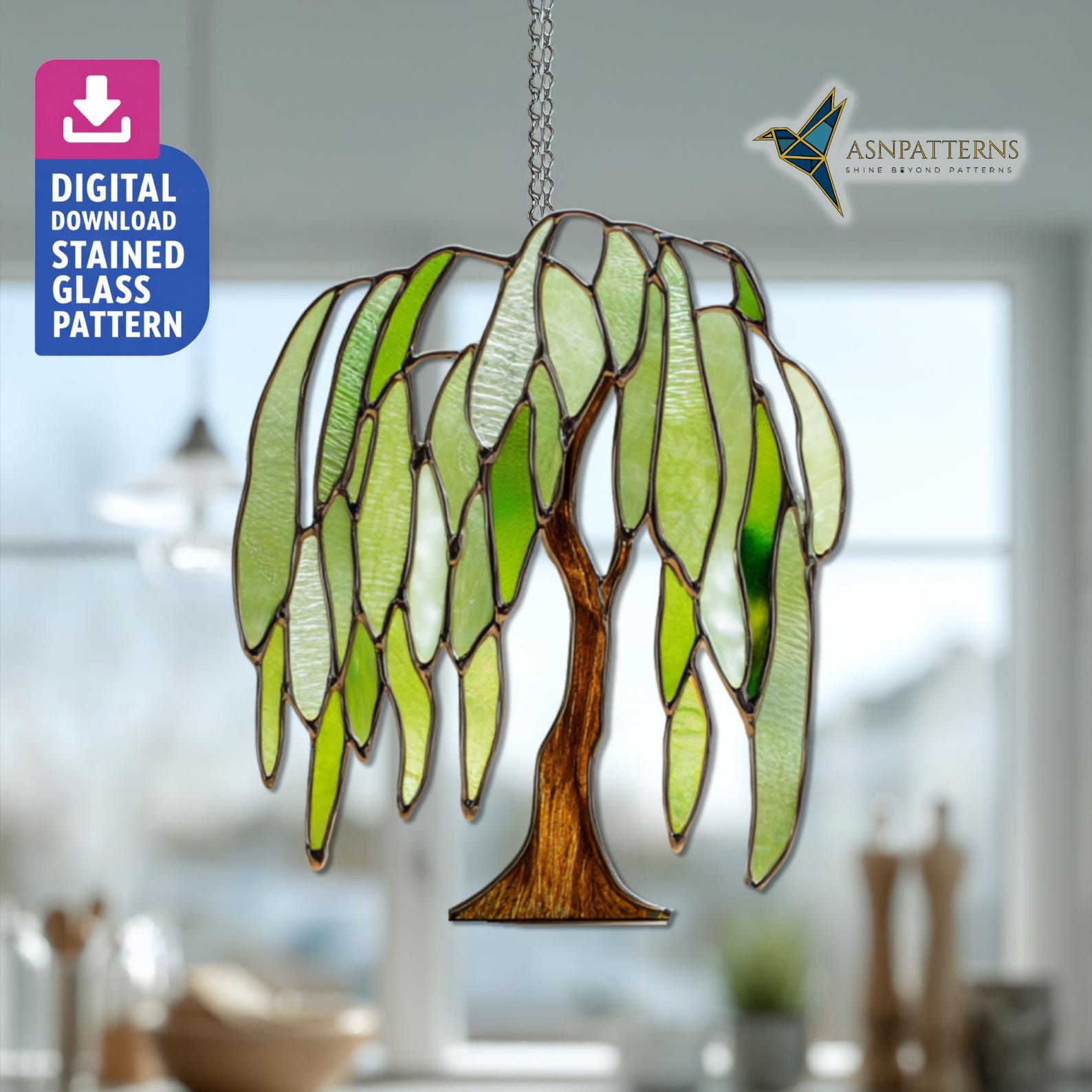 Willow Tree Stained Glass Pattern for DIY Suncatcher and Table Decor - Etsy