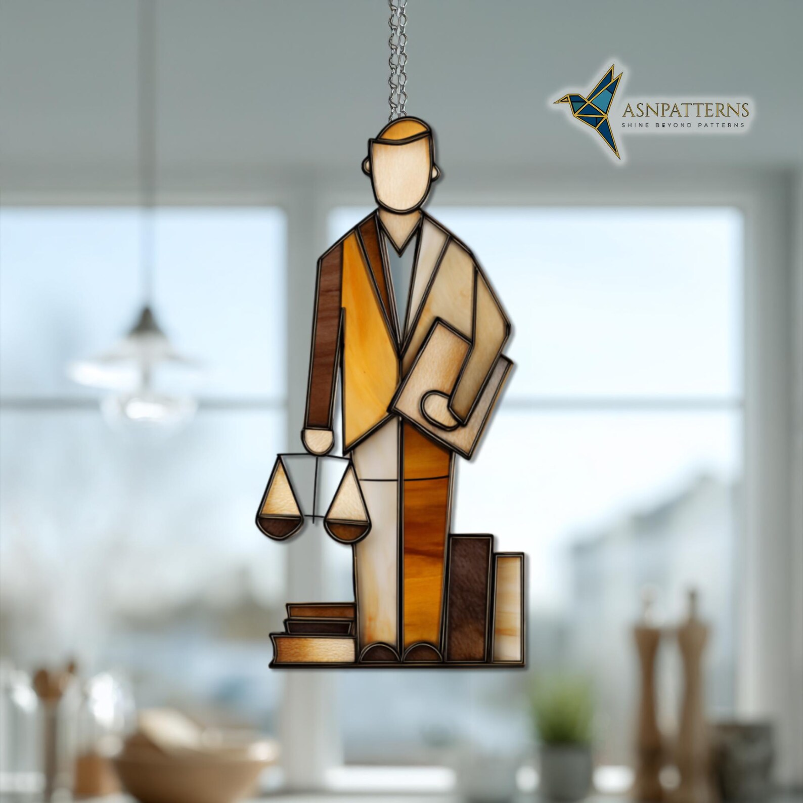 Lawyer Stained Glass Pattern, Justice Man Suncatcher Template, DIY Hand ...