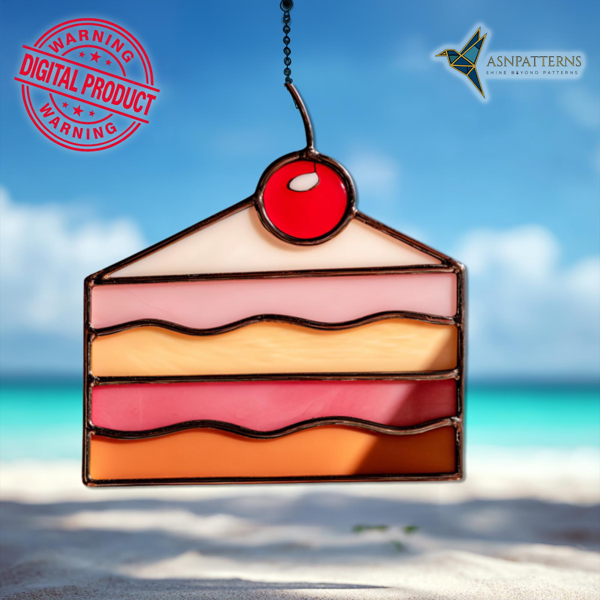 Cake Slice Stained Glass Pattern, Cake Suncatcher, Stained Glass Cake ...