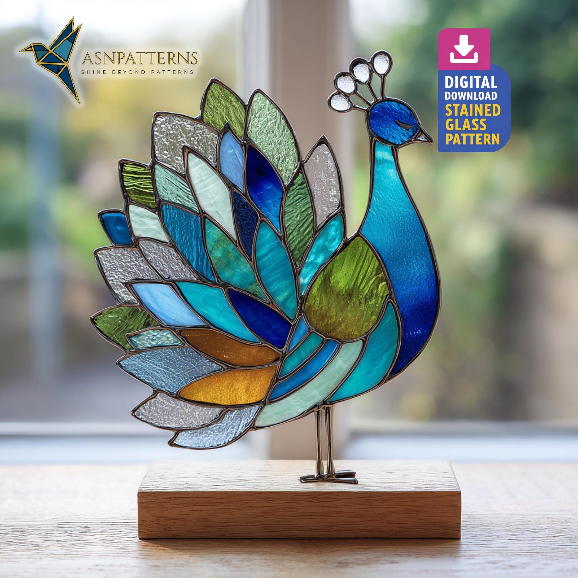 Peacock Stained Glass Pattern, Peacock Suncatcher Template, DIY Hand ...