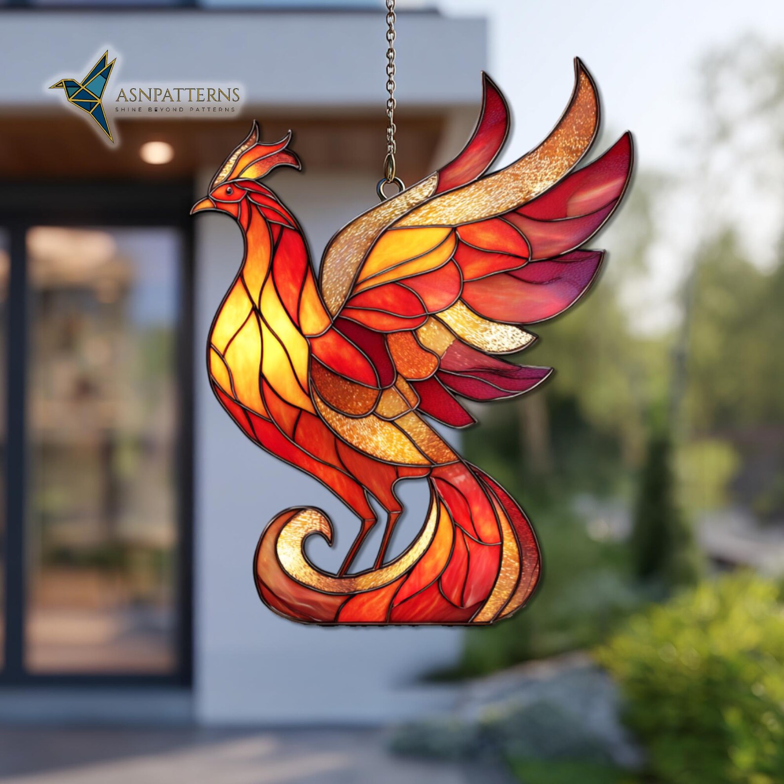Red Phoenix Stained Glass Pattern, Phoenix Suncatcher, Stained Glass ...