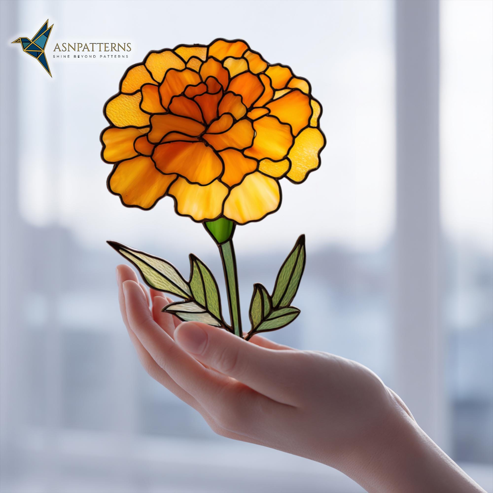 Marigold Flower Stained Glass Pattern, Birth Flower Suncatcher, Stained ...