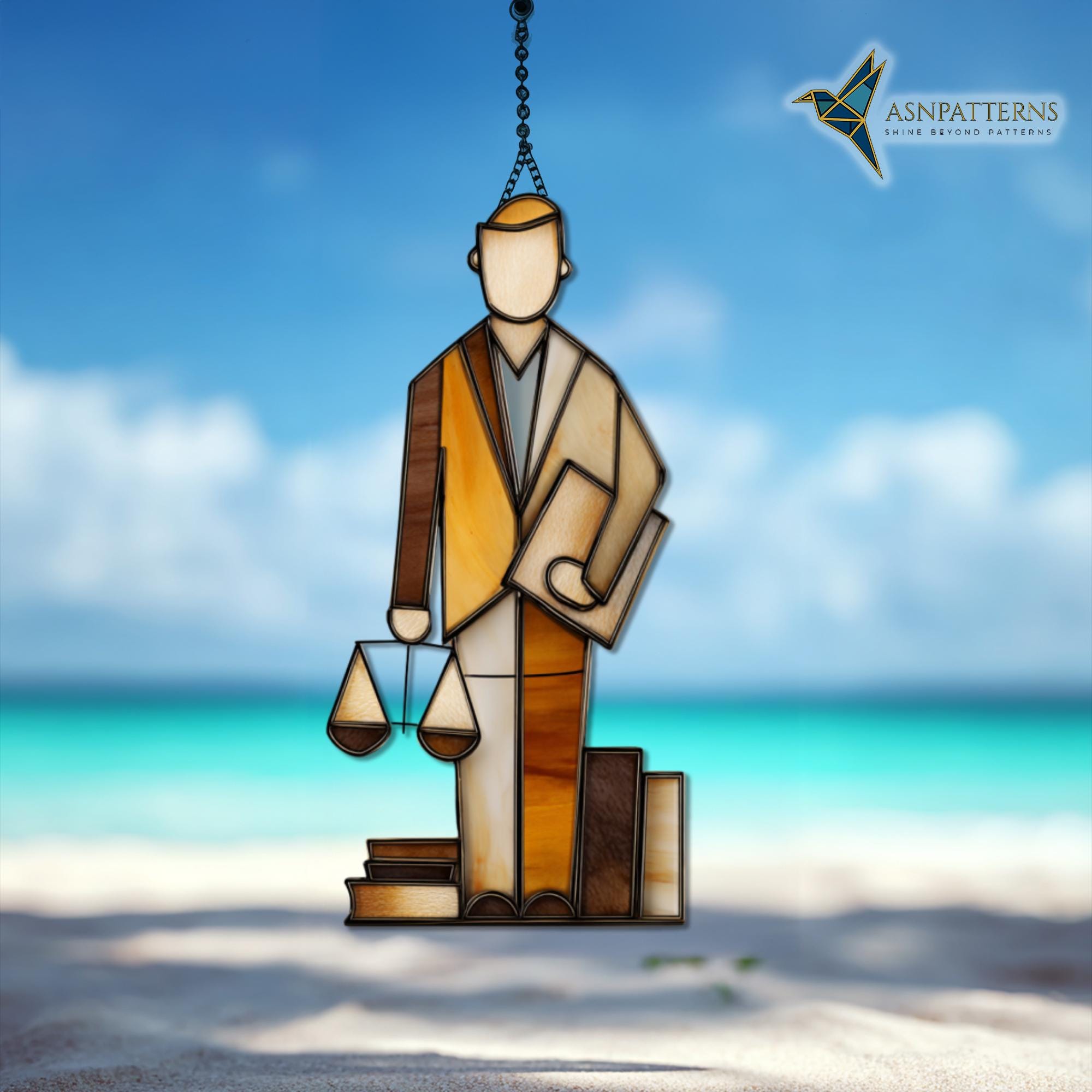 Lawyer Stained Glass Pattern, Justice Man Suncatcher Template, DIY Hand ...