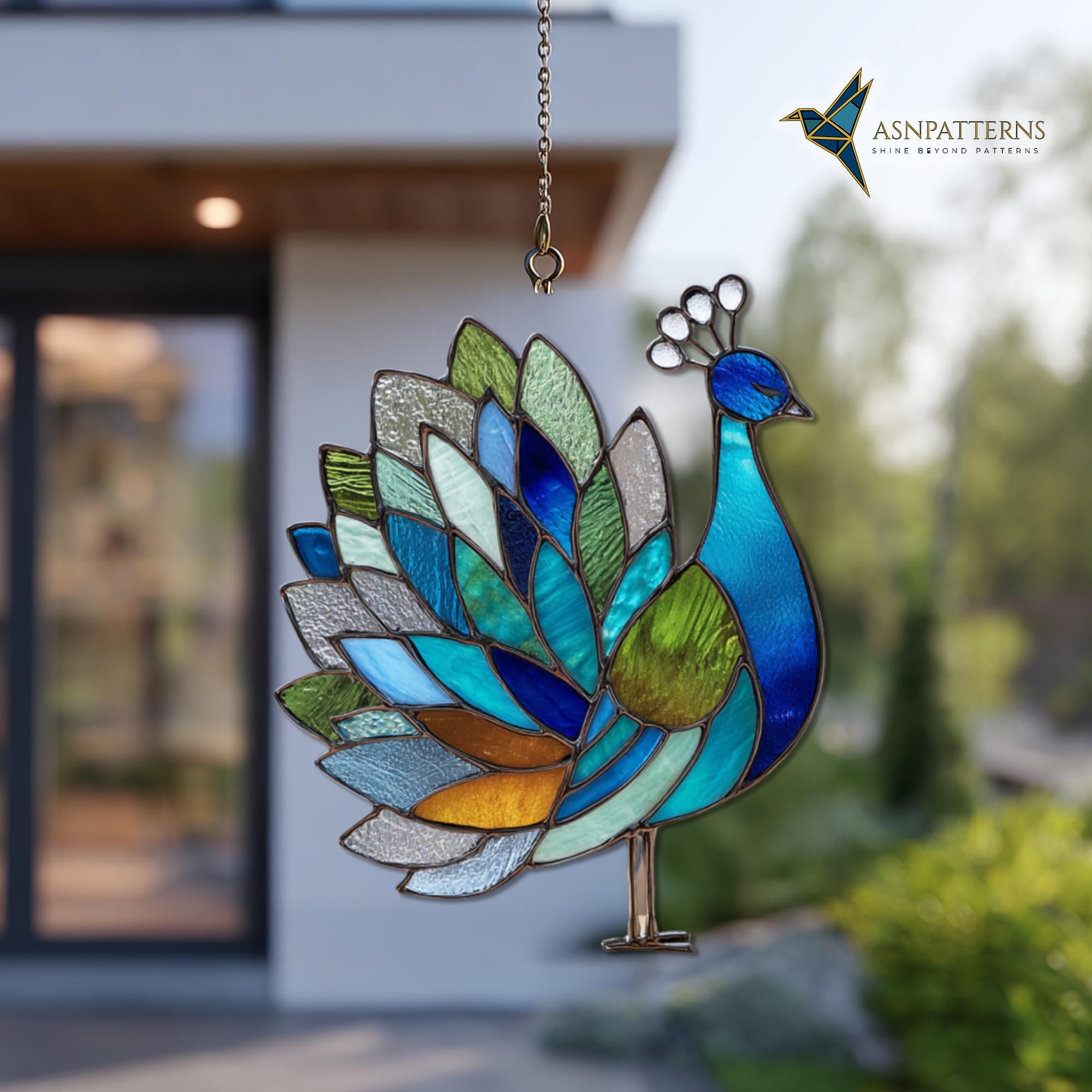 Peacock Stained Glass Pattern, Peacock Suncatcher Template, DIY Hand ...