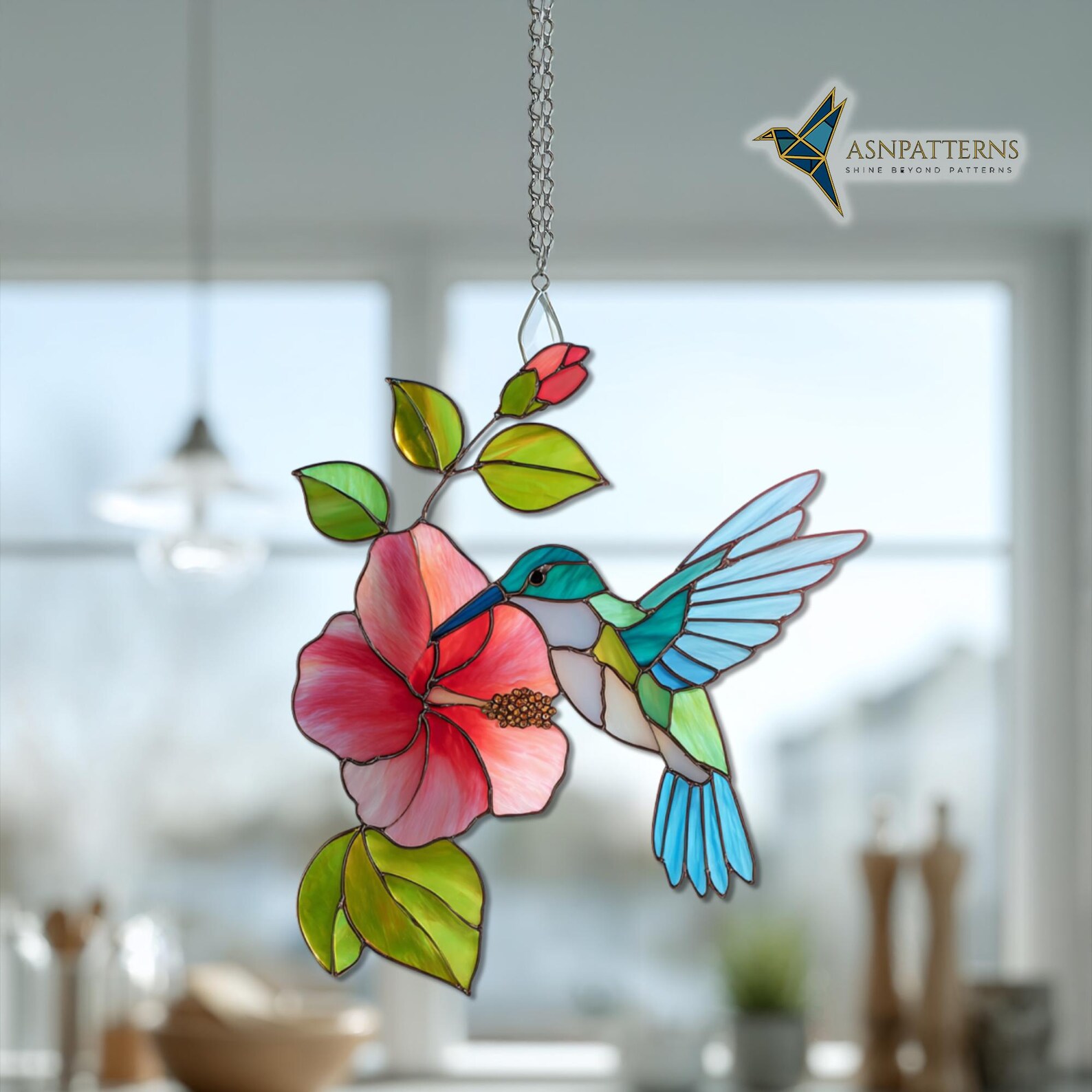 Hummingbird and Flower Stained Glass Pattern, Hummingbird Suncatcher ...