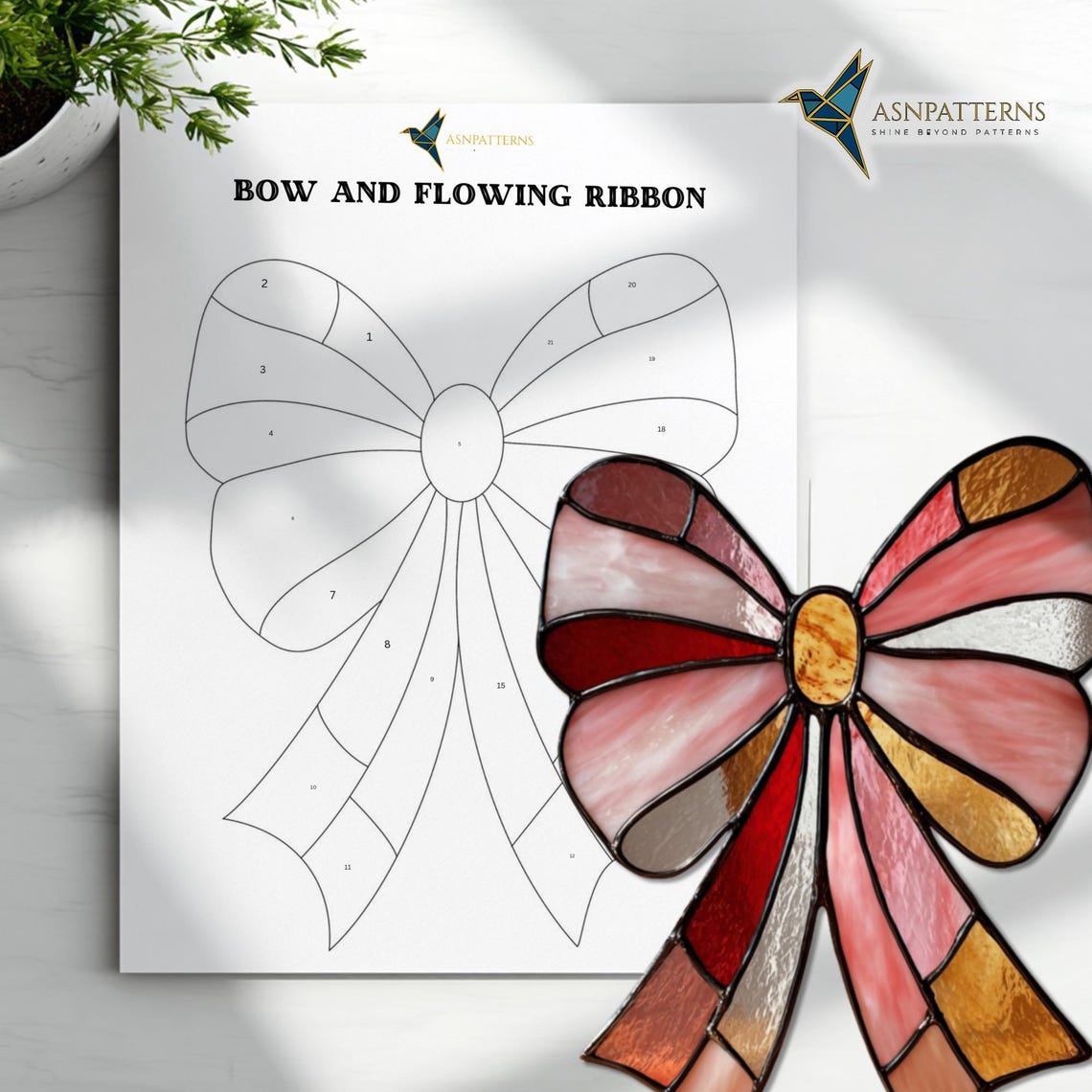 Bow Stained Glass Pattern, Bow Suncatcher, Stained Glass Bow and ...