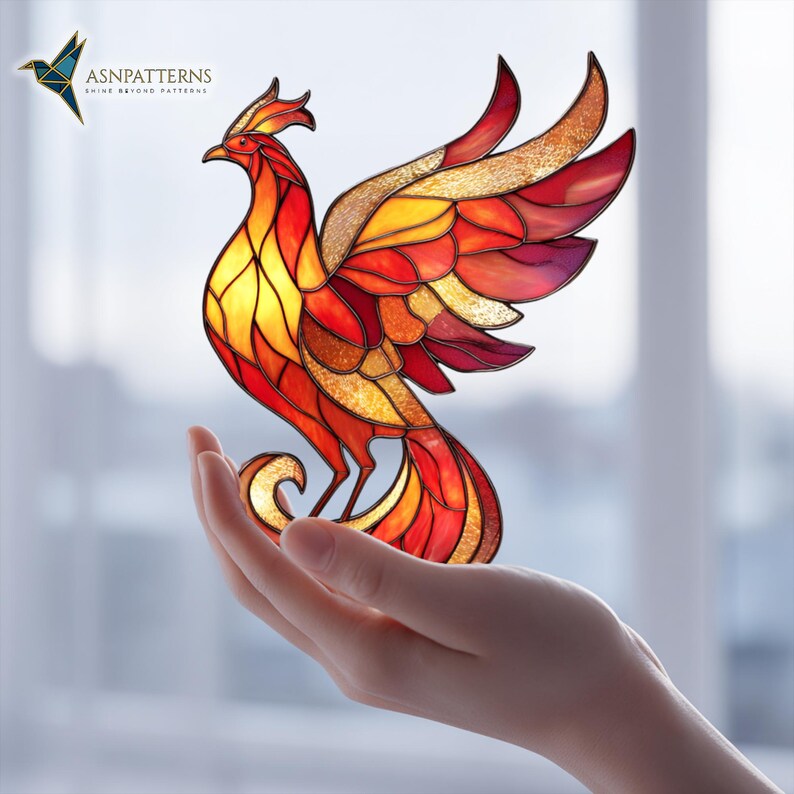 Red Phoenix Stained Glass Pattern, Phoenix Suncatcher, Stained Glass ...