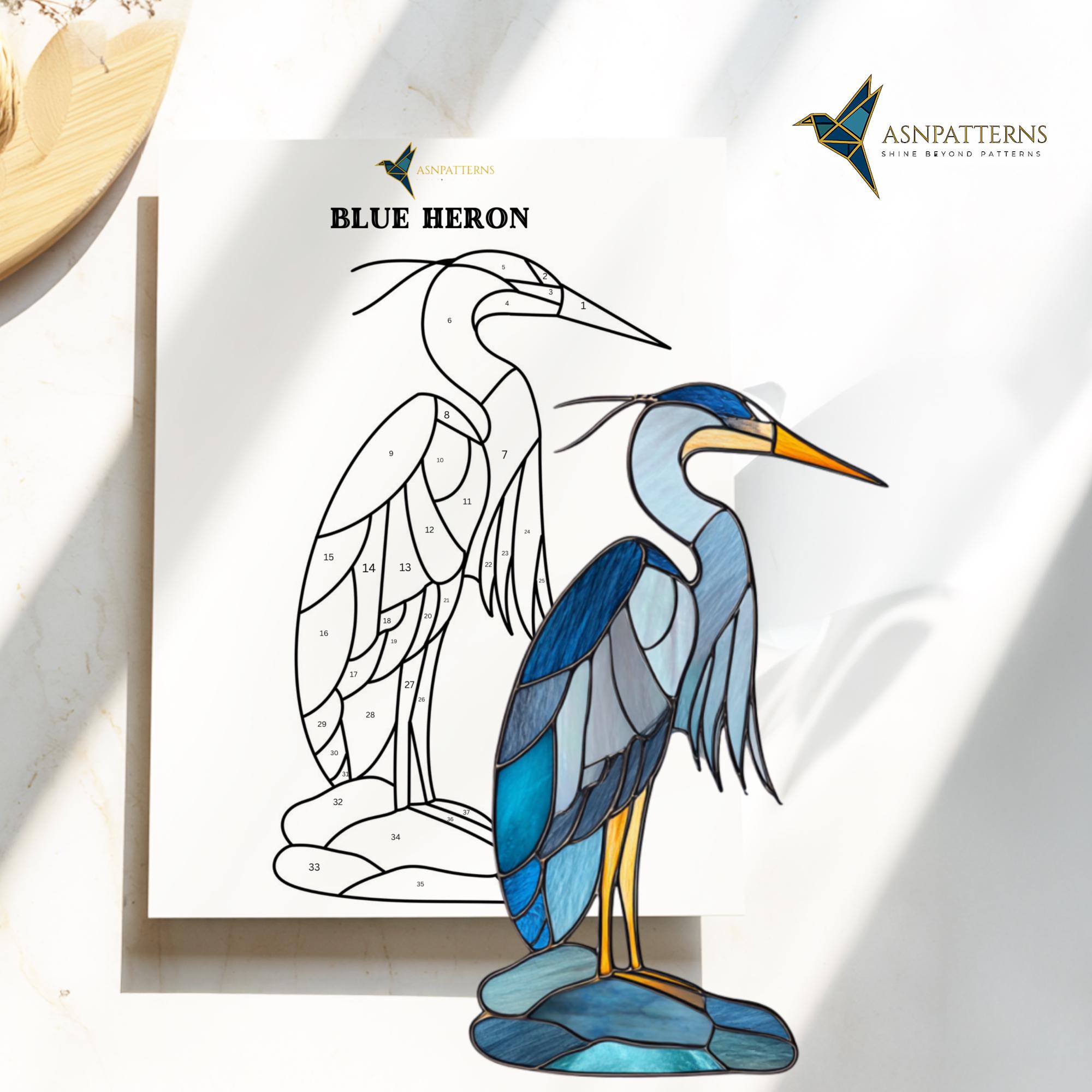 Blue Heron Stained Glass Pattern, Blue Heron Suncatcher, Stained Glass ...