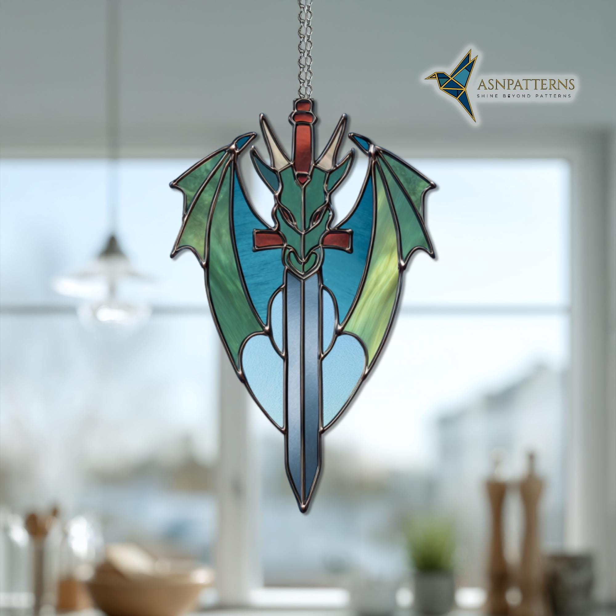 Sword Dragon Stained Glass Pattern, Dragon Suncatcher PDF Template, DIY ...