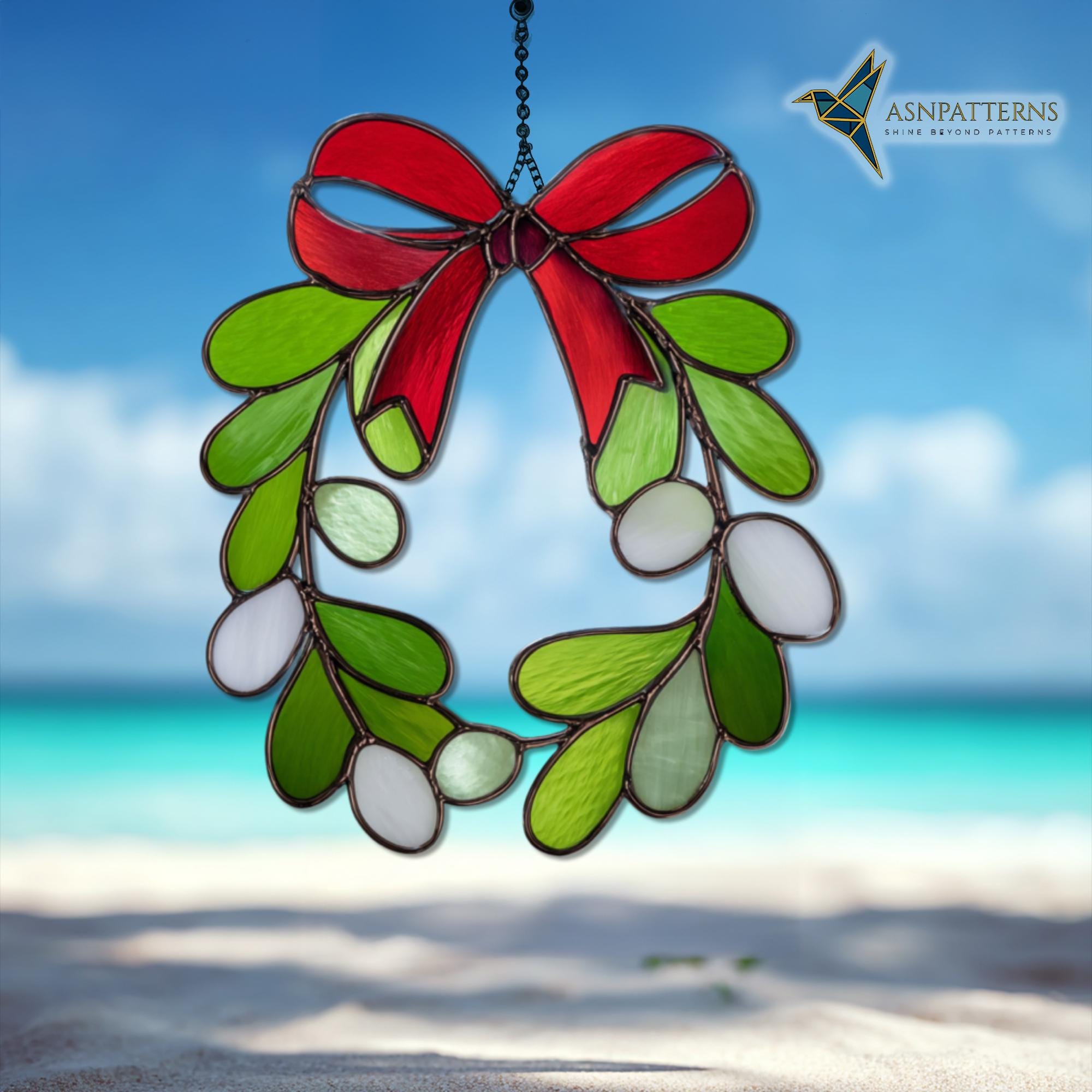 Mistletoe Branch Stained Glass Pattern, Mistletoe Wreath Suncatcher ...