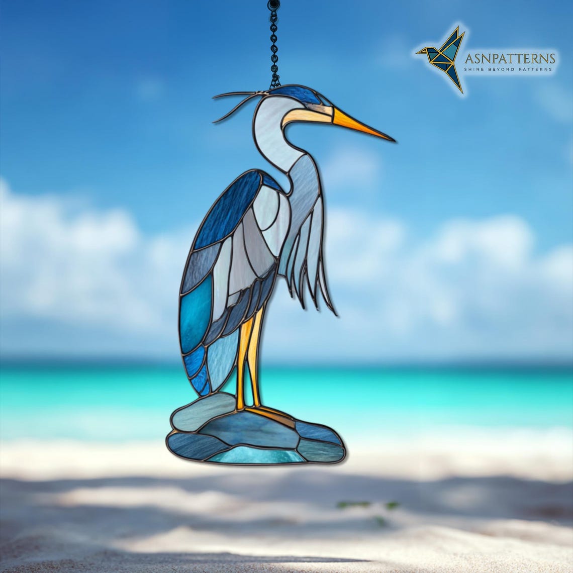 Blue Heron Stained Glass Pattern, Blue Heron Suncatcher, Stained Glass ...
