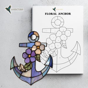 Floral Anchor Stained Glass Pattern, Anchor Suncatcher Template, DIY ...