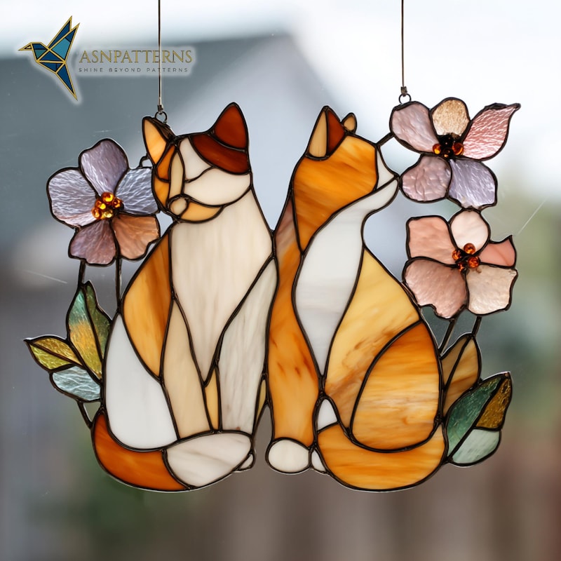 Stain Glass Two Cats - Etsy