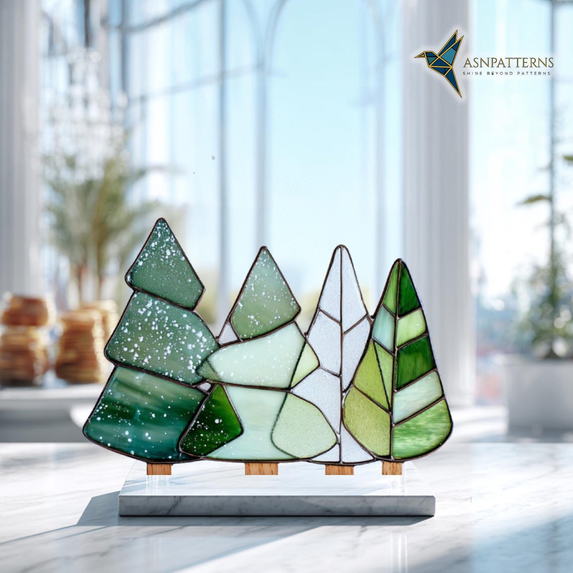 Winter Pine Tree V2 Stained Glass Pattern, Winter Suncatcher, Stained ...
