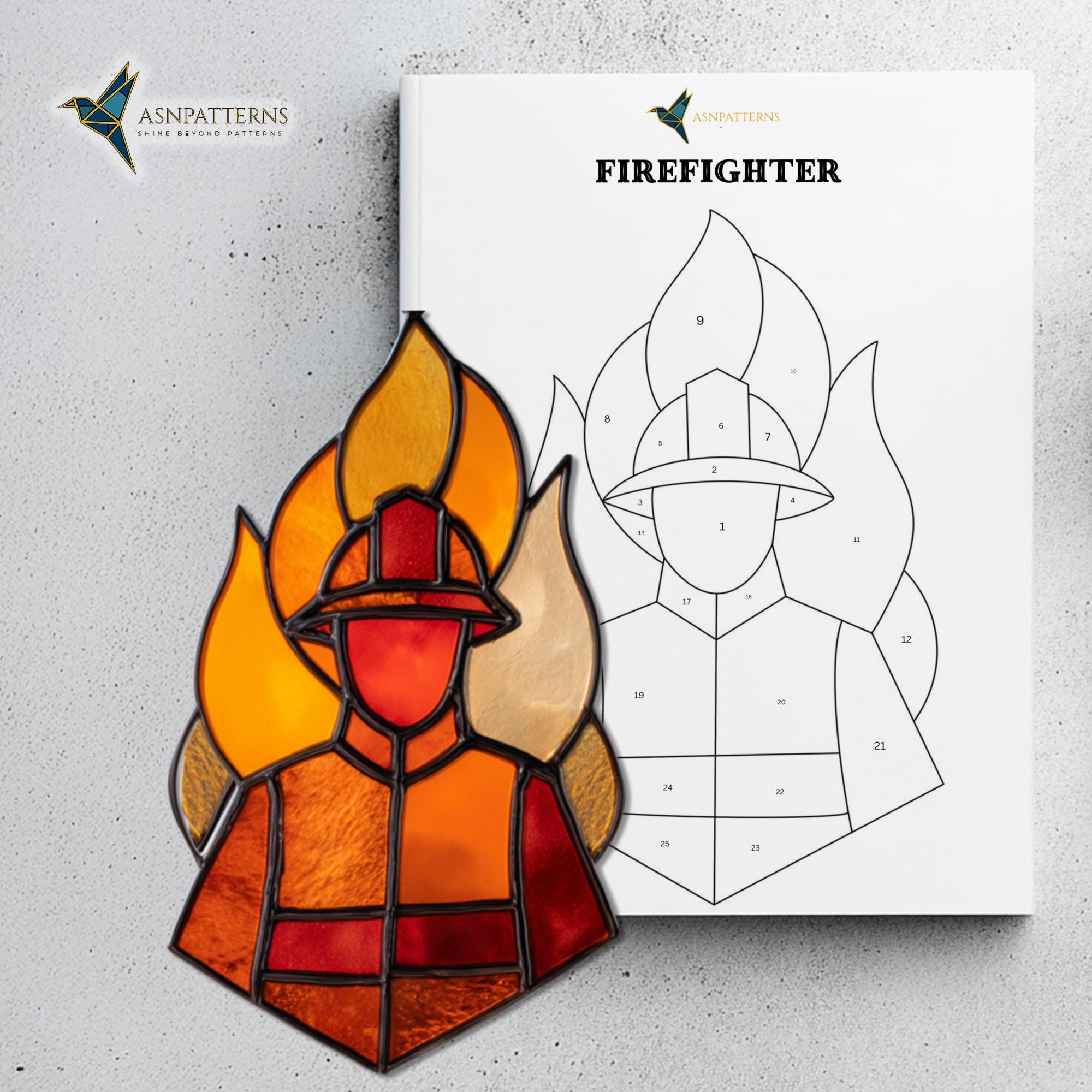 Firefighter Stained Glass Pattern, Fire Ma Suncatcher Template, DIY ...