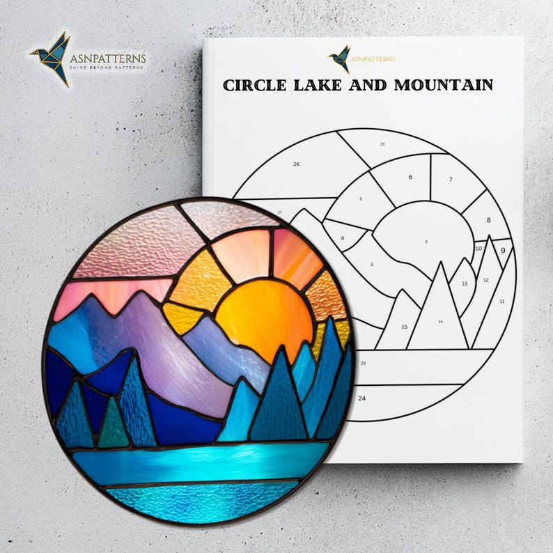 Mountain Lake Stained Glass Pattern, Mountain Suncatcher Template, PDF ...