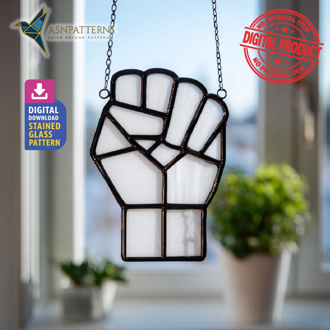 Fist Hand Sign Stained Glass Pattern, Fist up Hand Sign Suncatcher ...