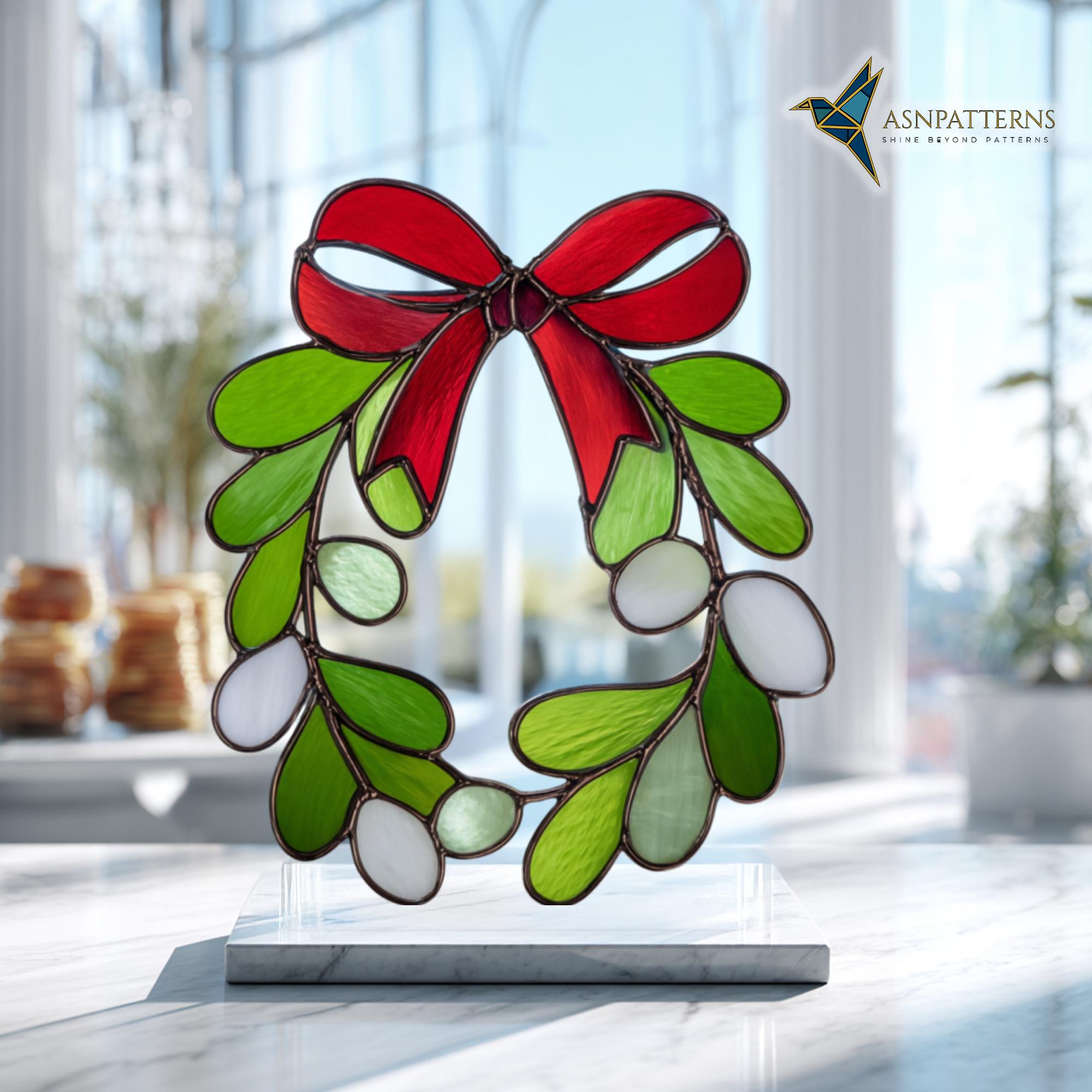 Mistletoe Branch Stained Glass Pattern, Mistletoe Wreath Suncatcher ...