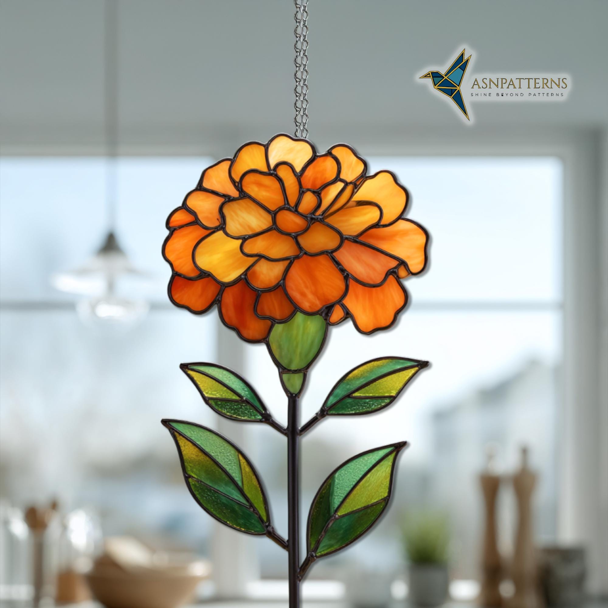 Marigold Stained Glass Plant Stake, Marigold Suncatcher PDF Template ...