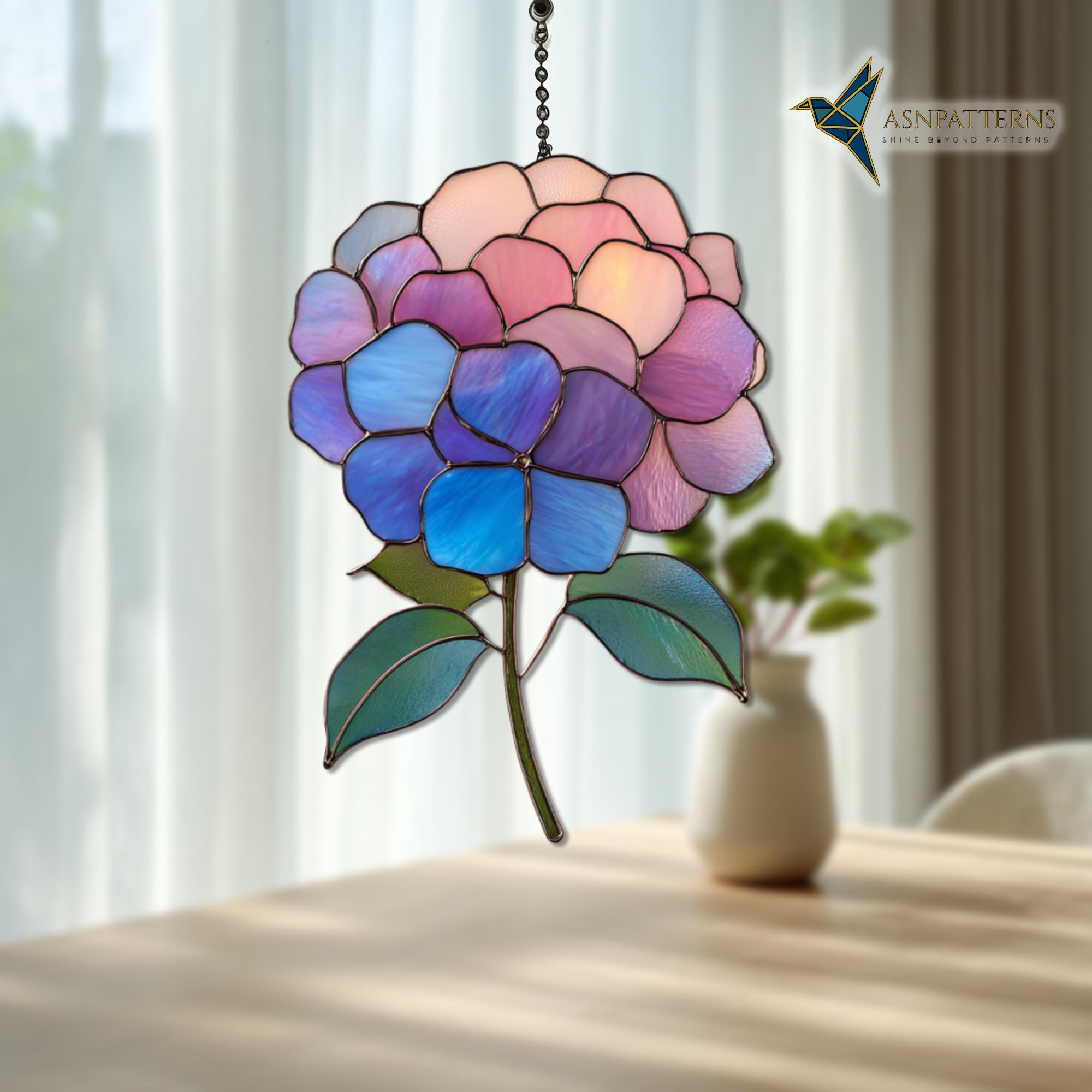 Hydrangea Stained Glass Pattern, Hydrangea Flowers Suncatcher, Stained ...